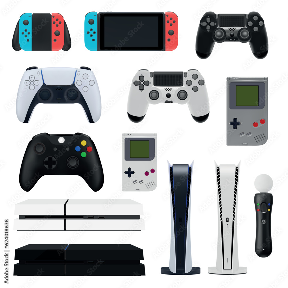 Game console in vector.A joystick in a vector.Portable game console in ...