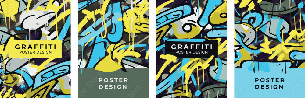 Set of posters in graffiti style. Template for poster, banner, flyer ...