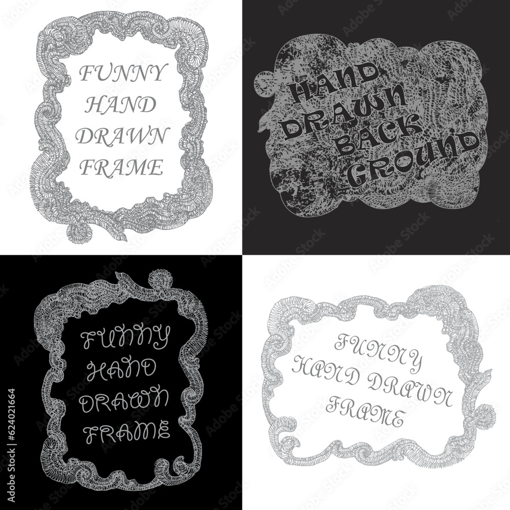 Set of 4 Vector Hand drawn frame in fantasy Baroque or Rococo style ...