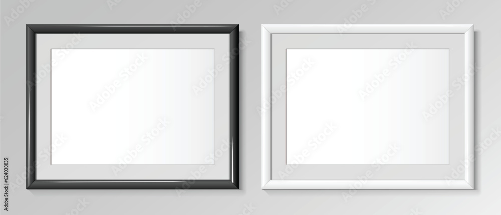 Two Realistic horizontal frames, Black and White colors. For an image ...