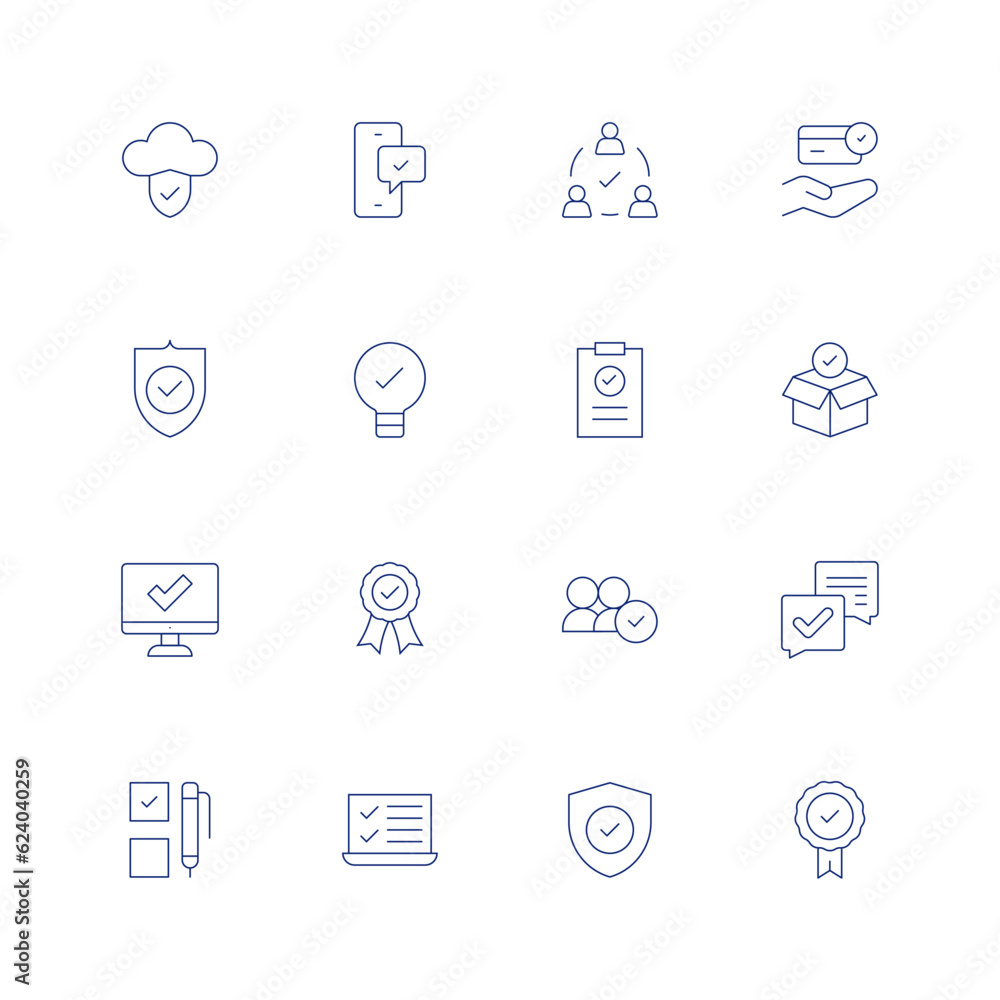 Checkmark line icon set on transparent background with editable stroke ...