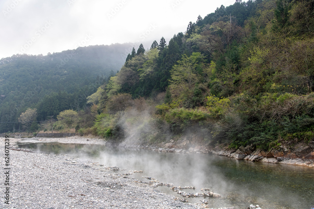 Low angle view over the Oto Rive,r Tanabe, Wakayama, Japan, known for ...