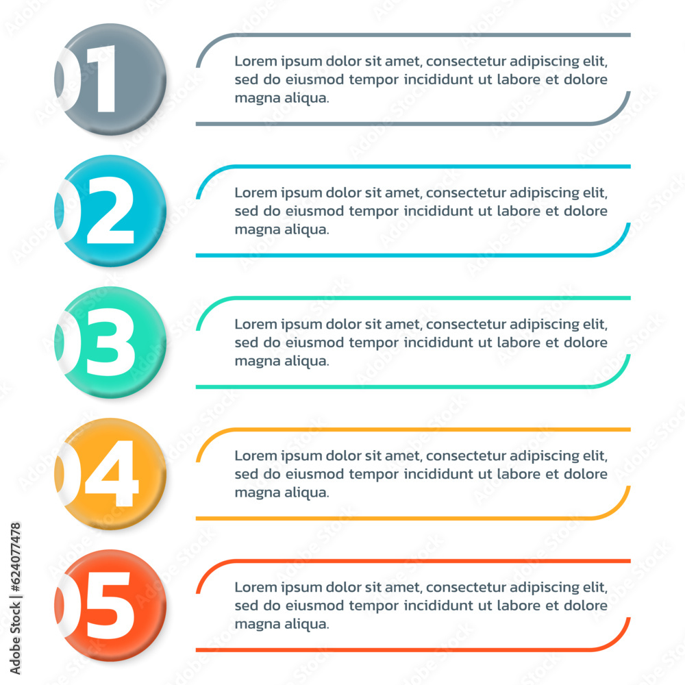 5 steps info graphic, number options, text box banners. Business ...