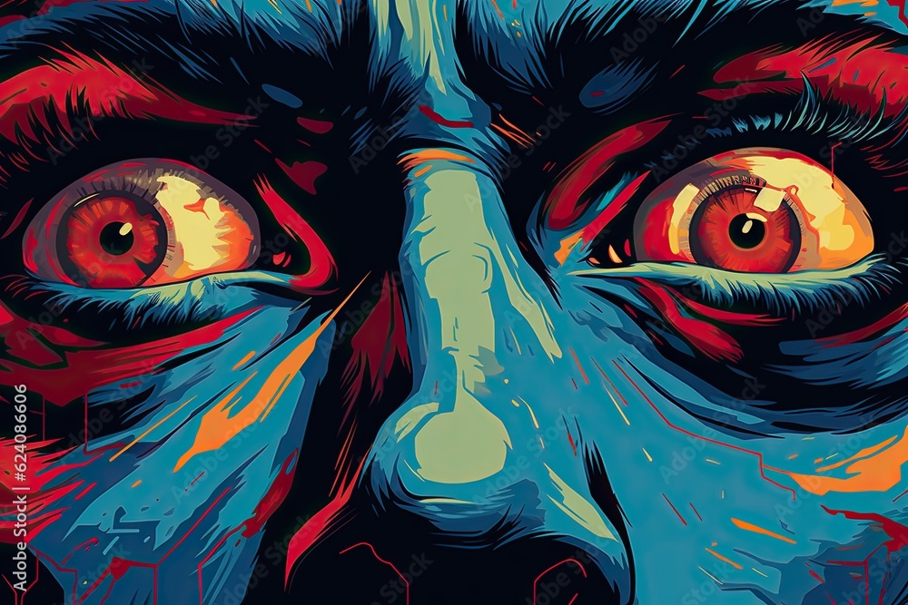 Pop Art Horror, showcasing a person's face contorted in fear with vivid ...