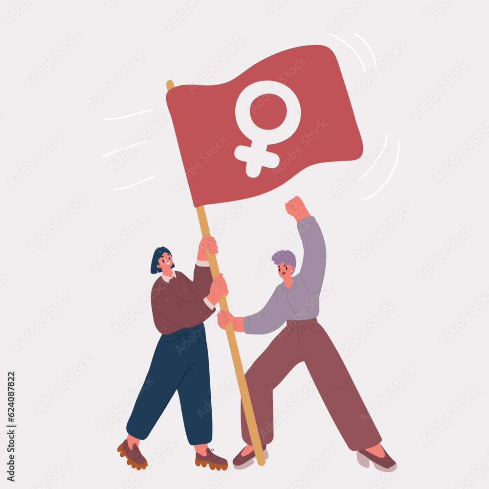Vector illustration of Women at feminists protest concept. Young girls ...