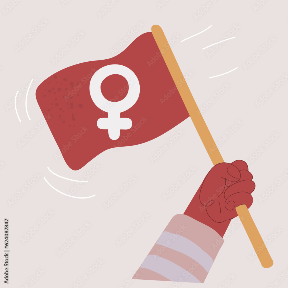 Vector illustration of female symbols on flag in hand Stock Vector ...