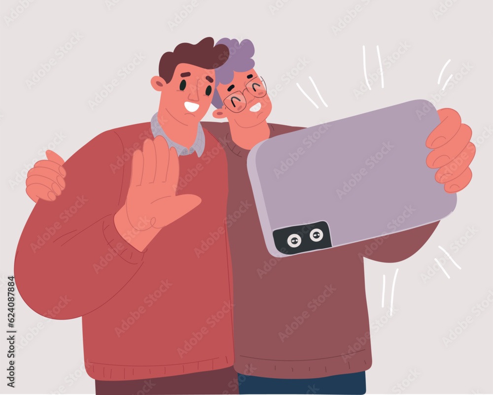 Vector Illustration Of Loving Men Take Selfie Equal Rights For All