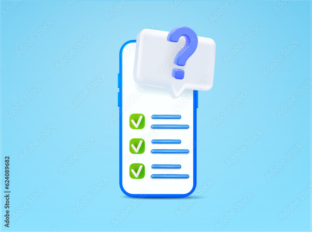 Vektorová grafika „3d smartphone with checklist, checkbox, check mark ...