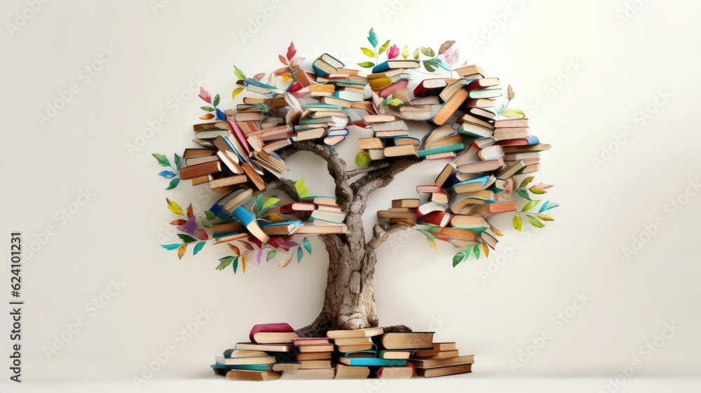 International literacy day concept with tree with books like leaves ...