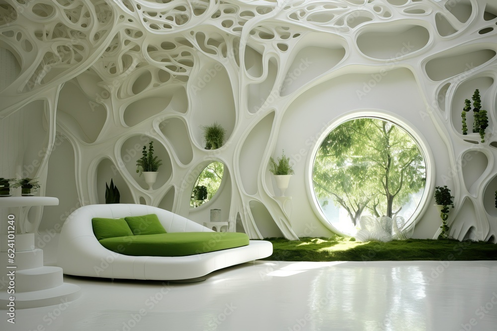 Modern futuristic Eco-friendly home interior design in green ad white ...