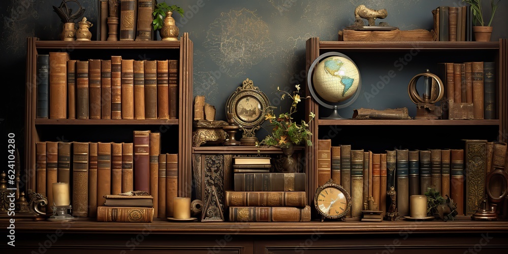 AI Generated. AI Generative. Old books vintage store library bookshelf ...