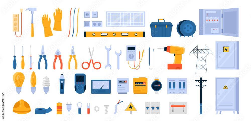 Electricity tools set vector controlillustration. Cartoon isolated ...