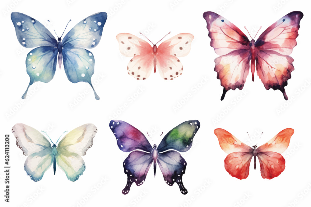 Butterfly collection. Watercolor illustration. Colorful Butterflies ...