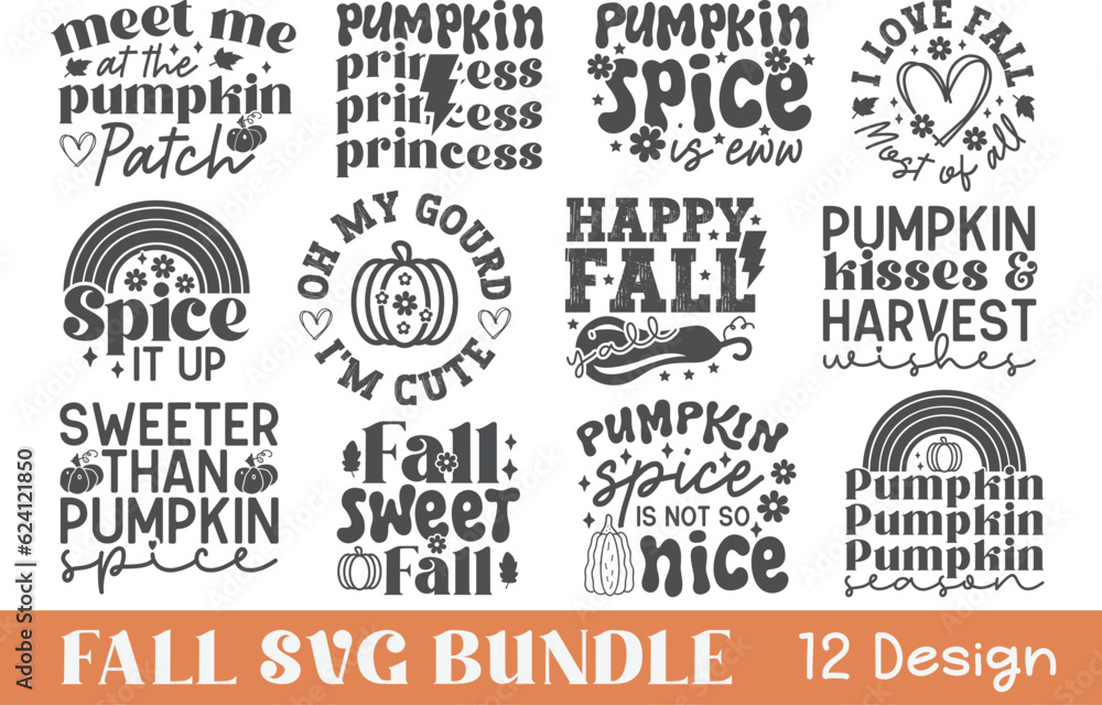 Vecteur Stock Fall Svg Bundle, Fall Bundle, Autumn Bundle, Svg Bundle ...