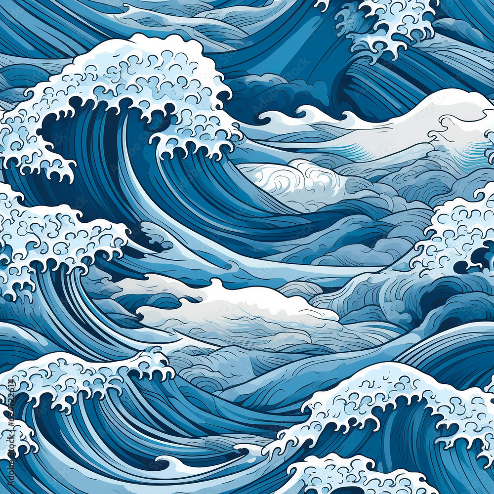 Patron tile de hermosas olas del oceano azul Stock Illustration | Adobe ...