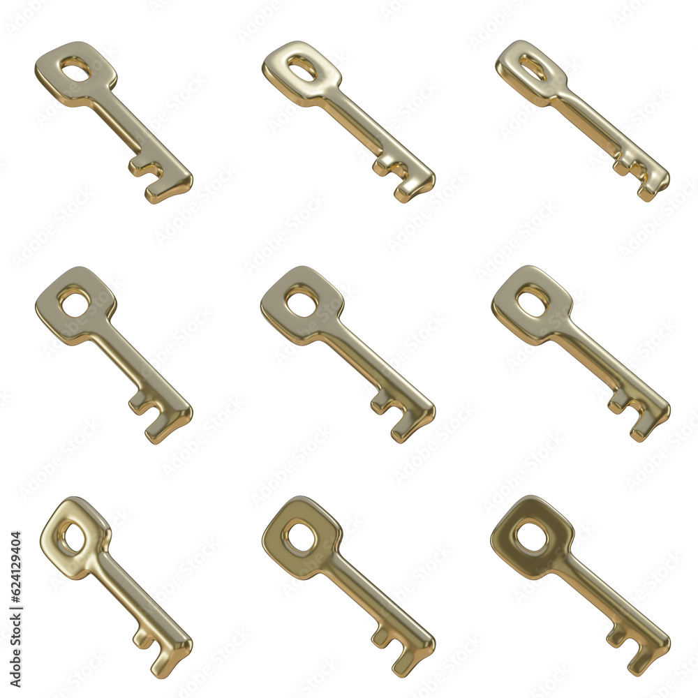 Set of gold keys, Set of 3d keys with transparent background, PNG, Gold ...