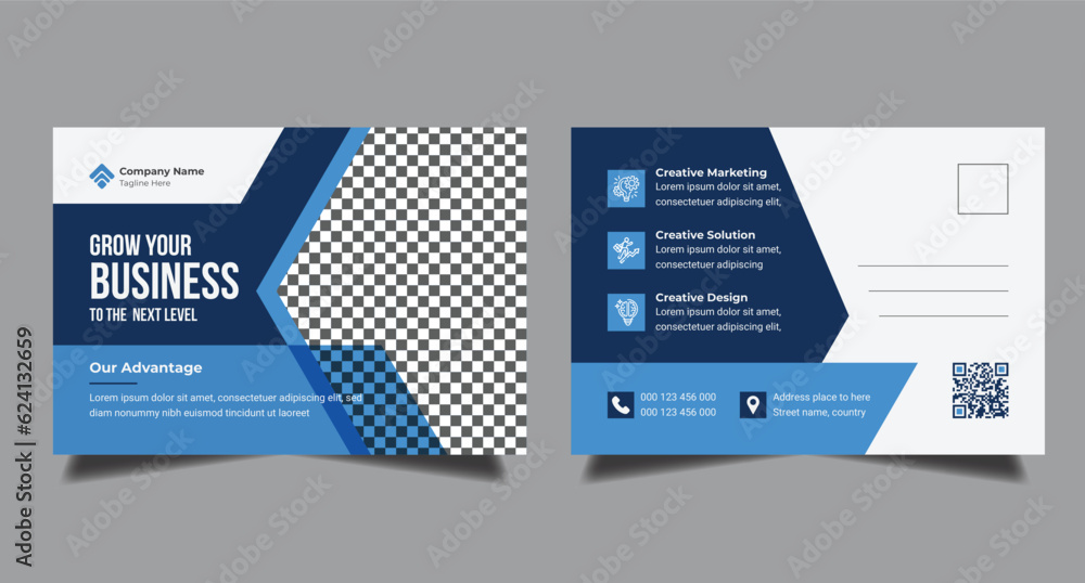 Fully editable abstract red postcard template vector design postcard ...