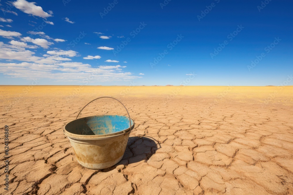 Drought and diminishing water supply concept. An empty bucket in the ...