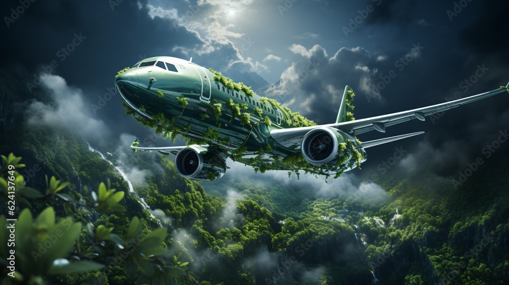 Airplane in leaves on the lush green nature background. Concept of ...