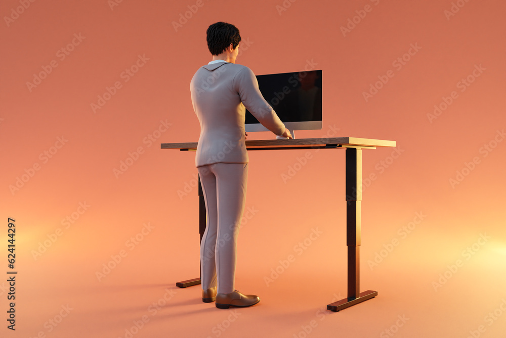 man standing at pc office workplace isolated infinite background ...