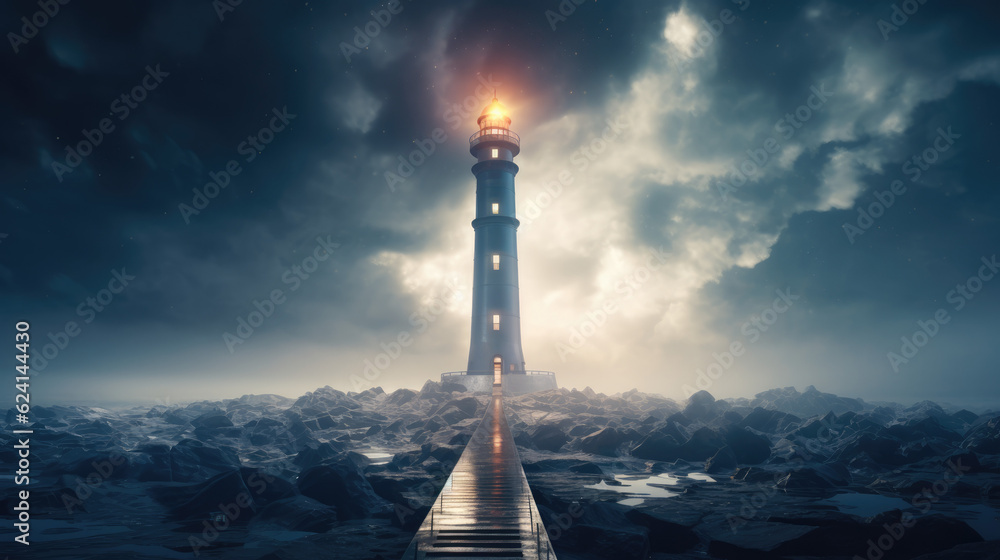 Lighthouse in a futuristic, digital world. Evolving technology and the ...