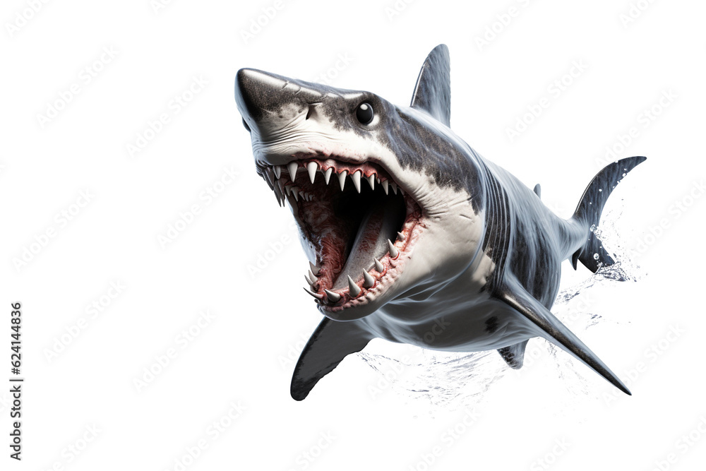 Realistic image of ferocious great white shark on transparent ...