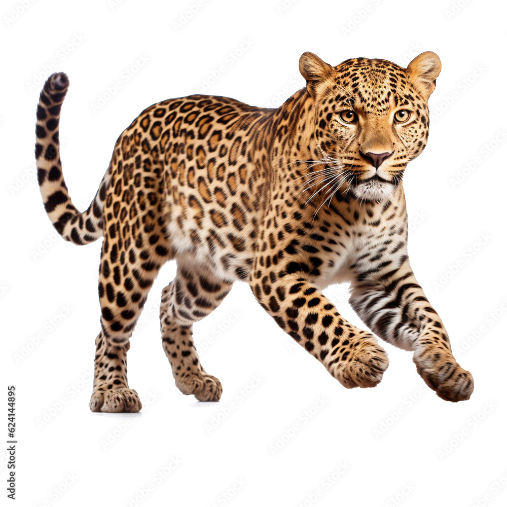 Realistic illustration of a leopard jumping on a transparent background ...