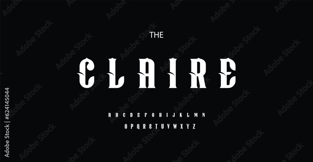 Decorative serif font with inner contour. Letters and numbers for logo ...