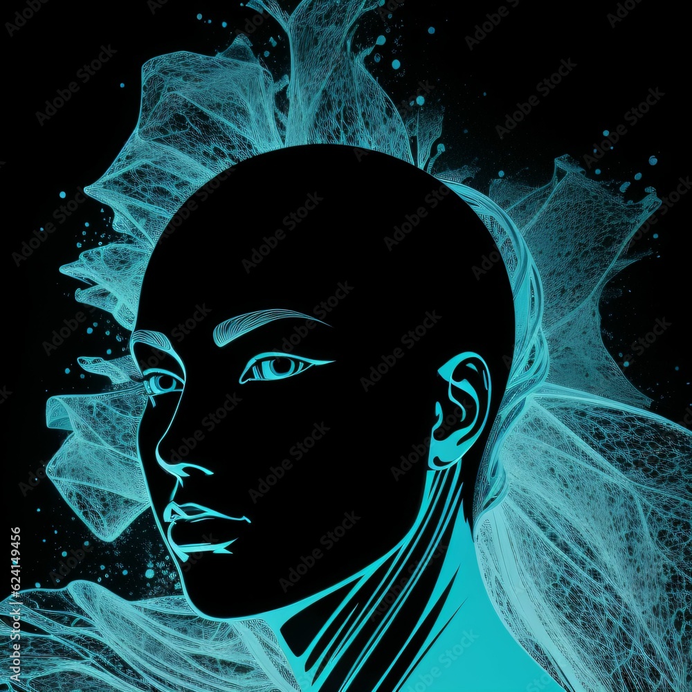 Beautiful woman face comic like style, cyan accents and modern ...