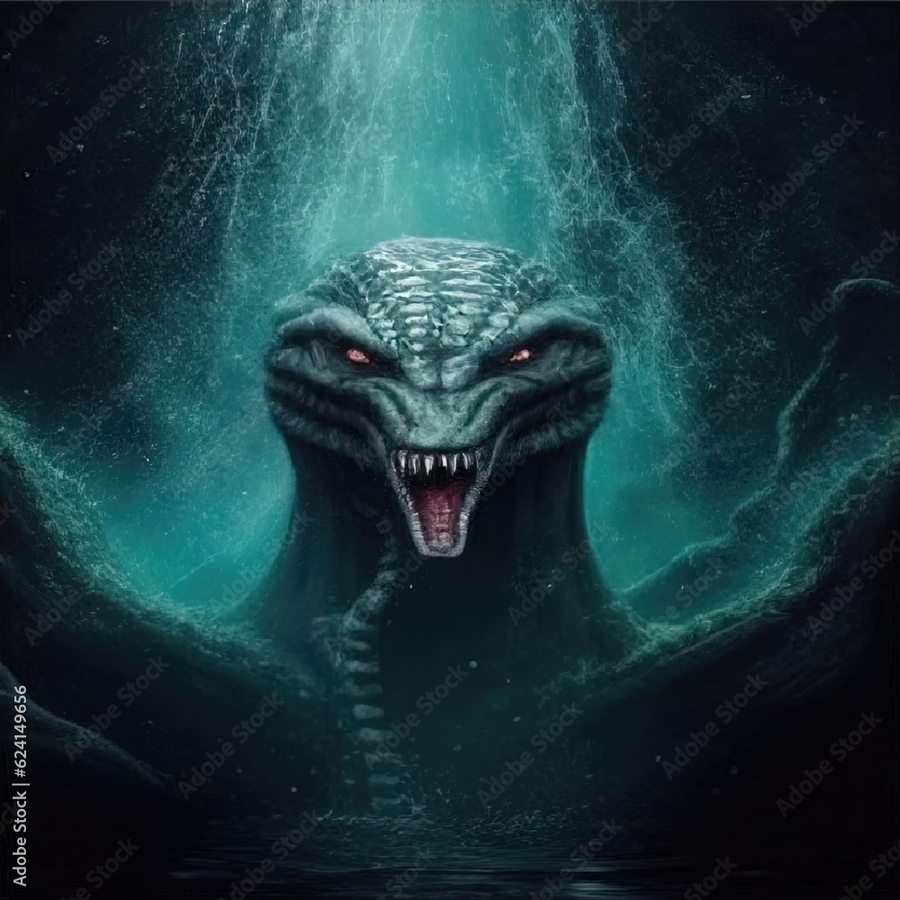 Giant sea monster, deep in the water, terrifying alien from another ...