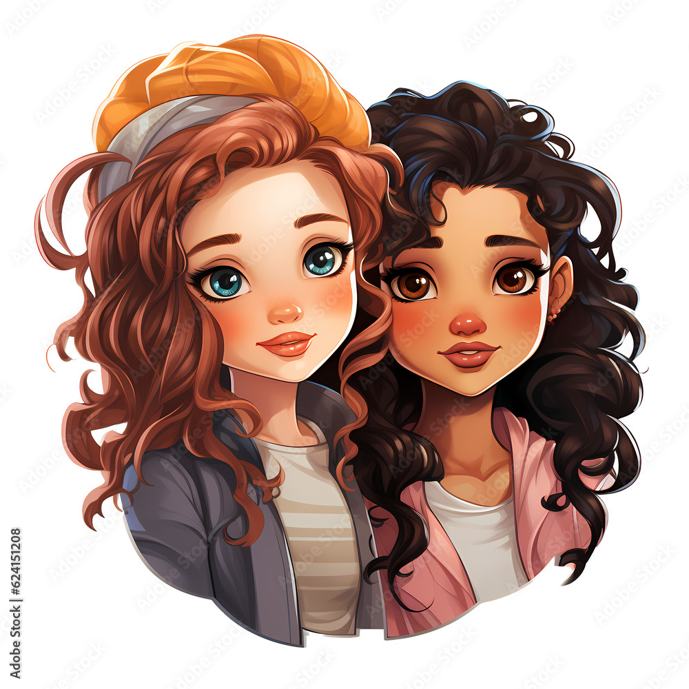 Meilleures amies en style cartoon - Image adorable d'amitié entre deux ...