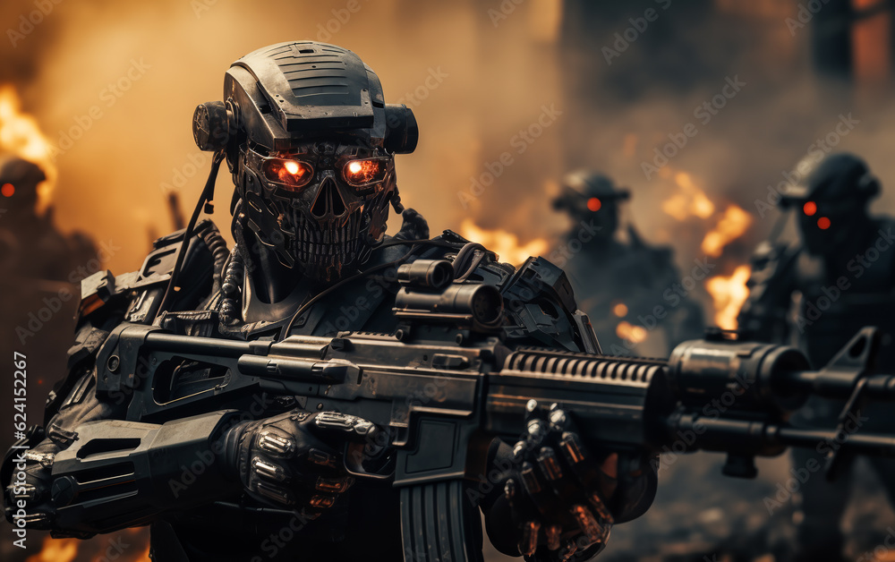 terror in the civil population by aggressive robots, humanoid android ...