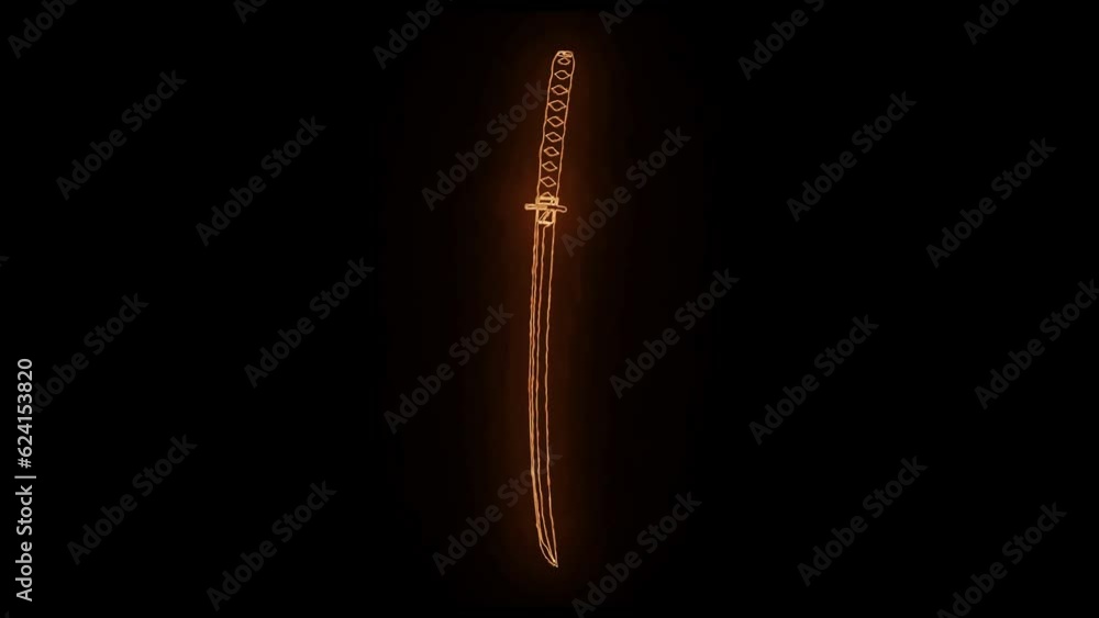 Neon Katana Sword Beautiful Samurai's Blade with Black Background Stock ...