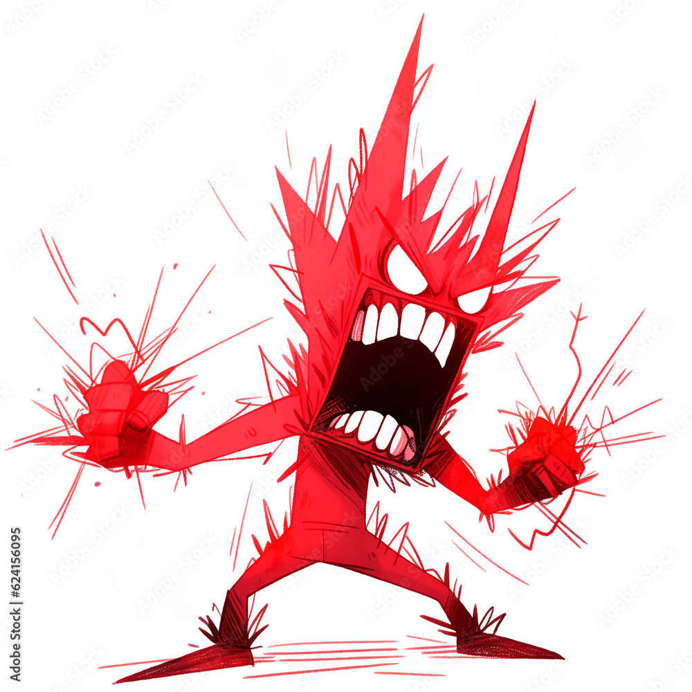 Red sketched cartoon comic character representing anger rage fury wrath ...