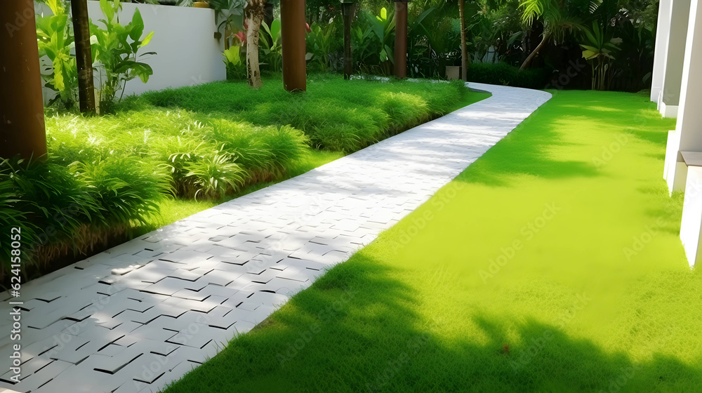 Photo Pathway across green grass in beautiful garden, Naige | Posters ...