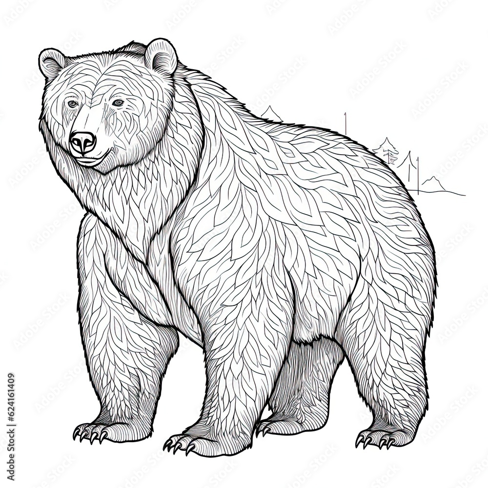 Black bear animal line art illustration. Black and white coloring page ...