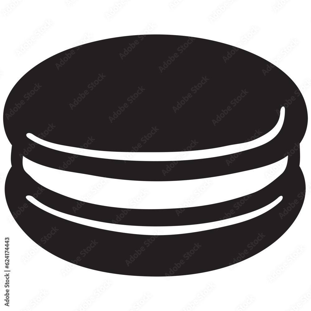 Black single sweet macaroon filled icon. Simple sweetness flat design pictogram, clipart vector ...