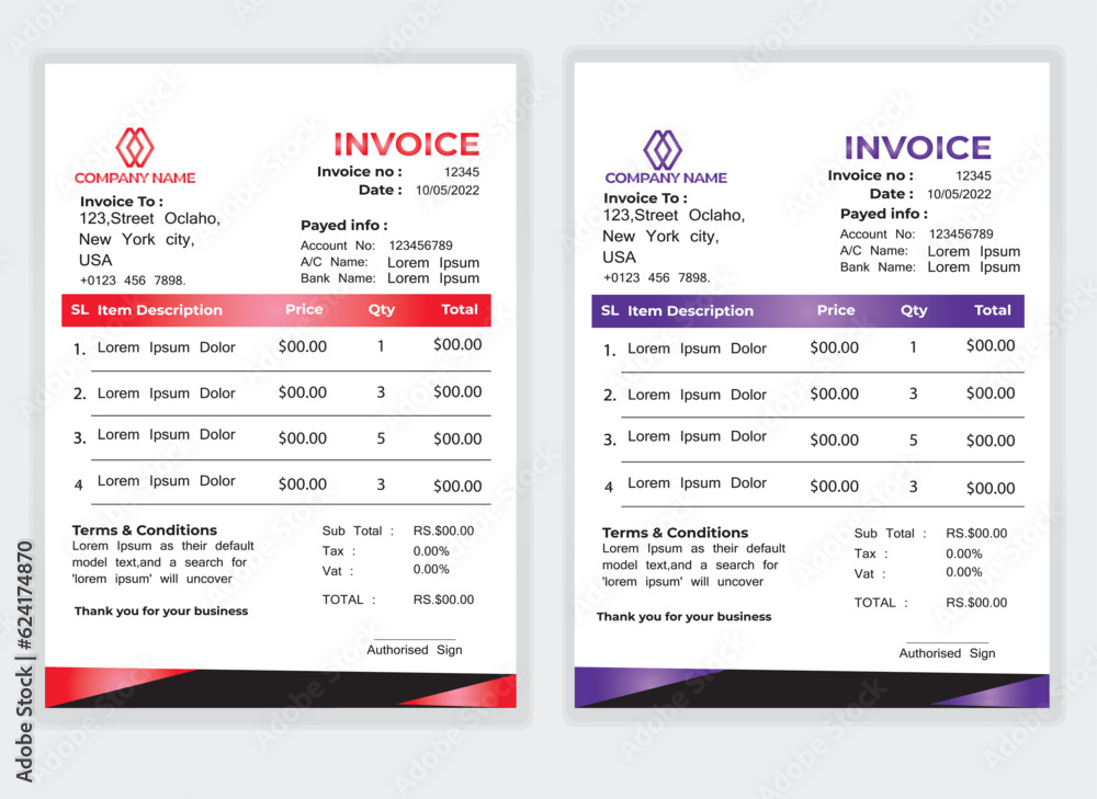 Business Minimal Corporate Invoice design template vector illustration ...