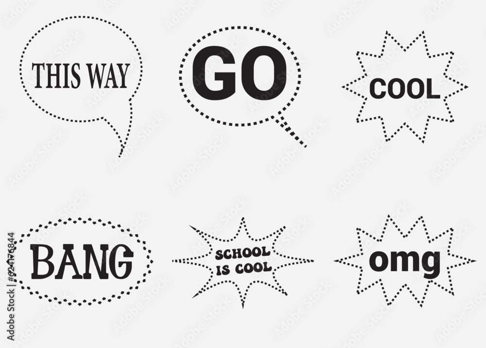 Lettering back school, go, goal, football, super, hey. Set comics book ...