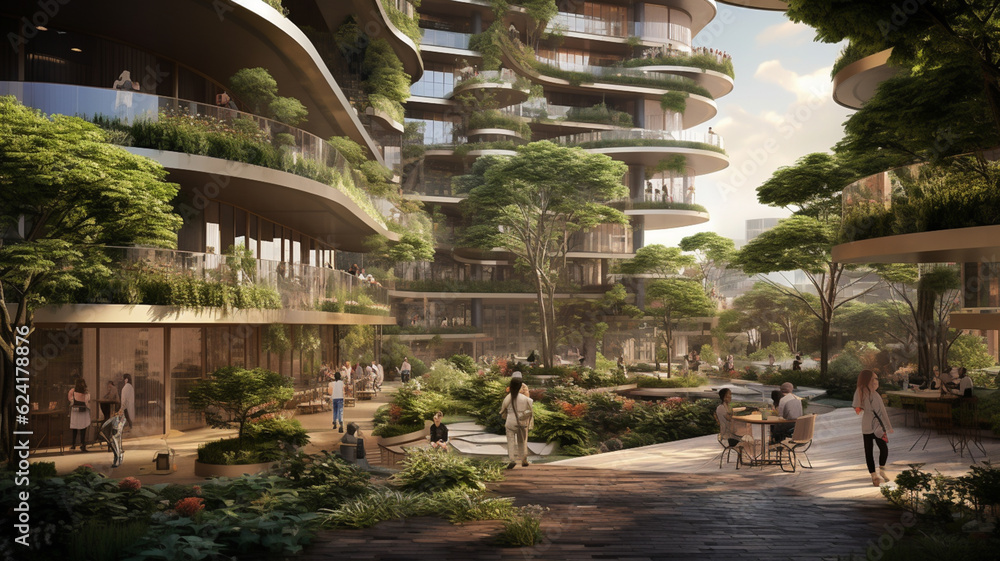 Biophilic urbanism concept, showcasing the integration of natural ...