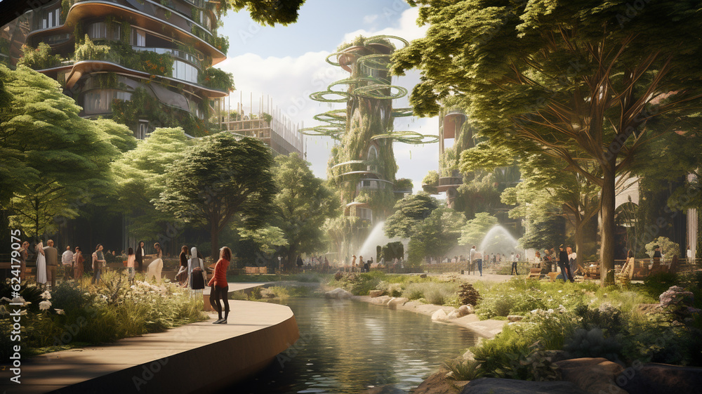 Biophilic urbanism concept, showcasing the integration of natural ...