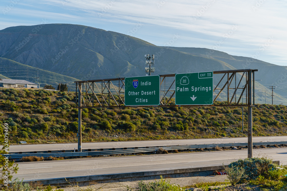 Freeway signs on Interstate 10 I-10 for Other Desert Cities, Indio, and ...