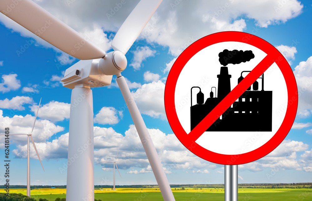 Foto de Sustainable energy. Wind generator. Crossed out coal power ...