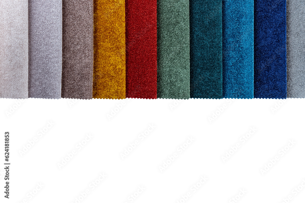 Colorful textile samples, isolated on white, transparent background ...