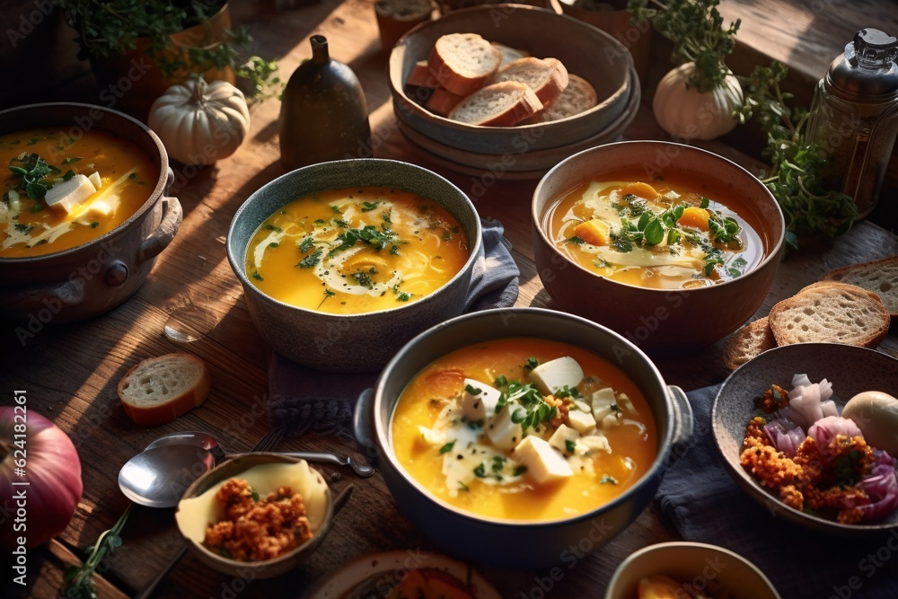 Comforting and hearty soups and stews. Soup or stew of meat and ...