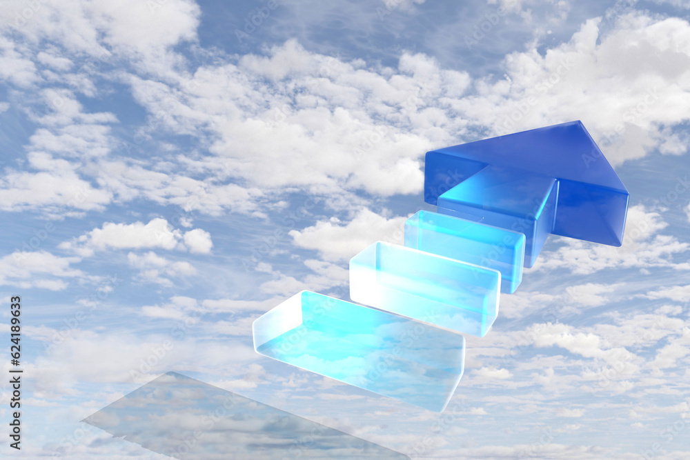 Ladder to sky, stairway to Heaven. Blue arrow with direction to the sky ...