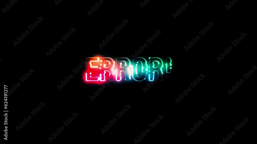 Error glow colorful neon laser text glitch effect animation on black ...