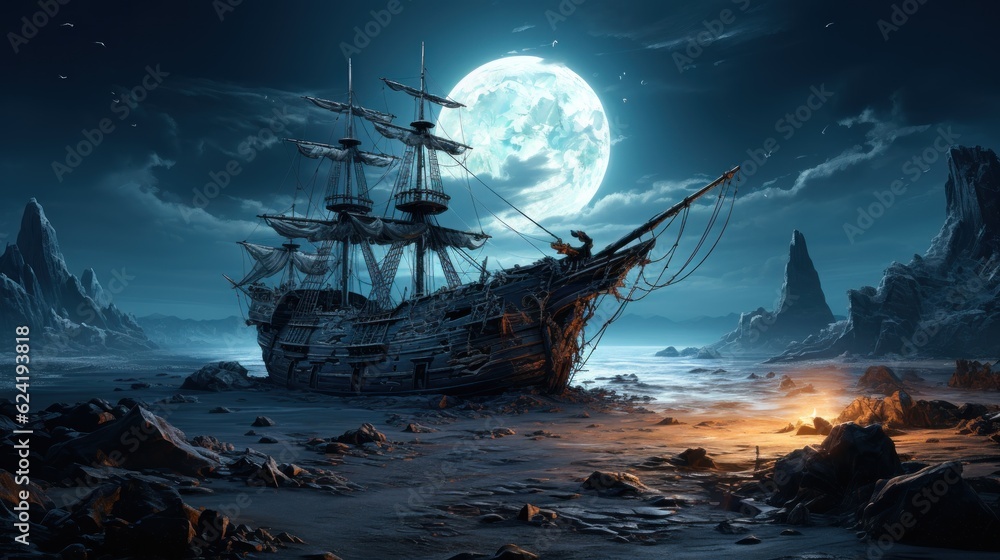Desolate Tides: Hyper-Realistic Mysterious Fantasy of an Old Shipwreck ...