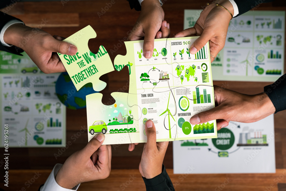 Top view cohesive group of business people forming jigsaw puzzle pieces ...