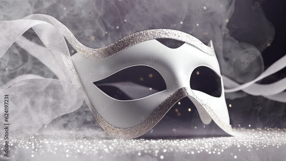 Elegant white masquerade mask subtle animated image motion background ...